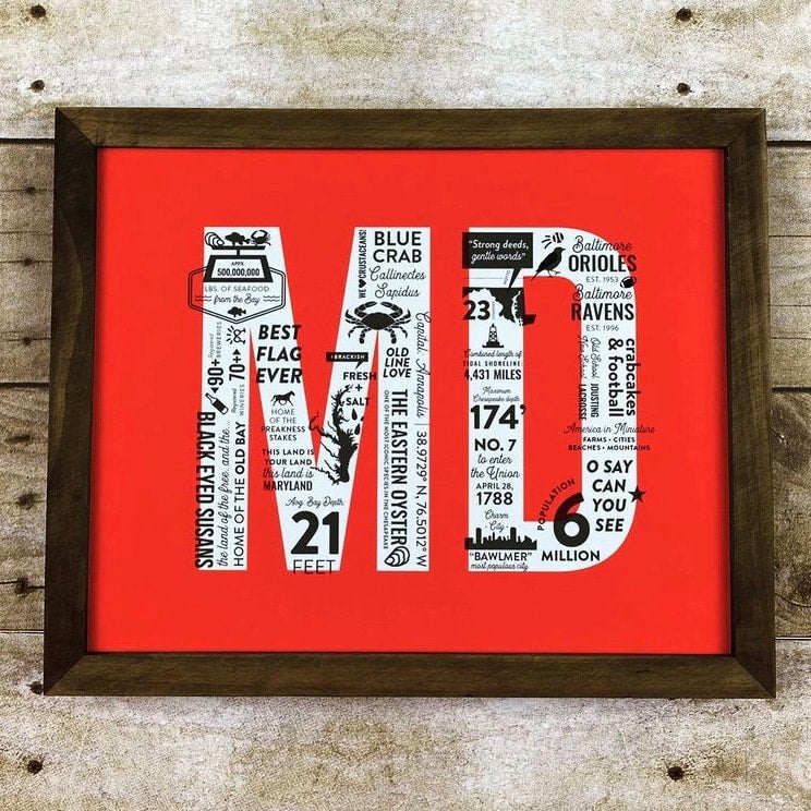 MD (aka Maryland) Infographic Print | Maryland Pride Art | HERE. a pop ...